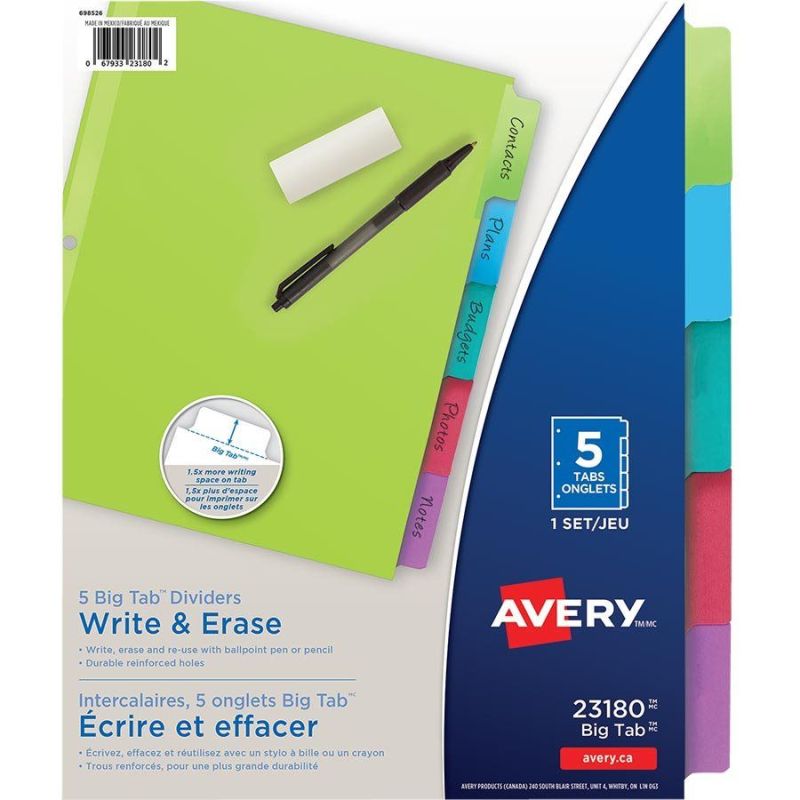 Intercalaires Écrire et effacer Big Tab, 5 onglets